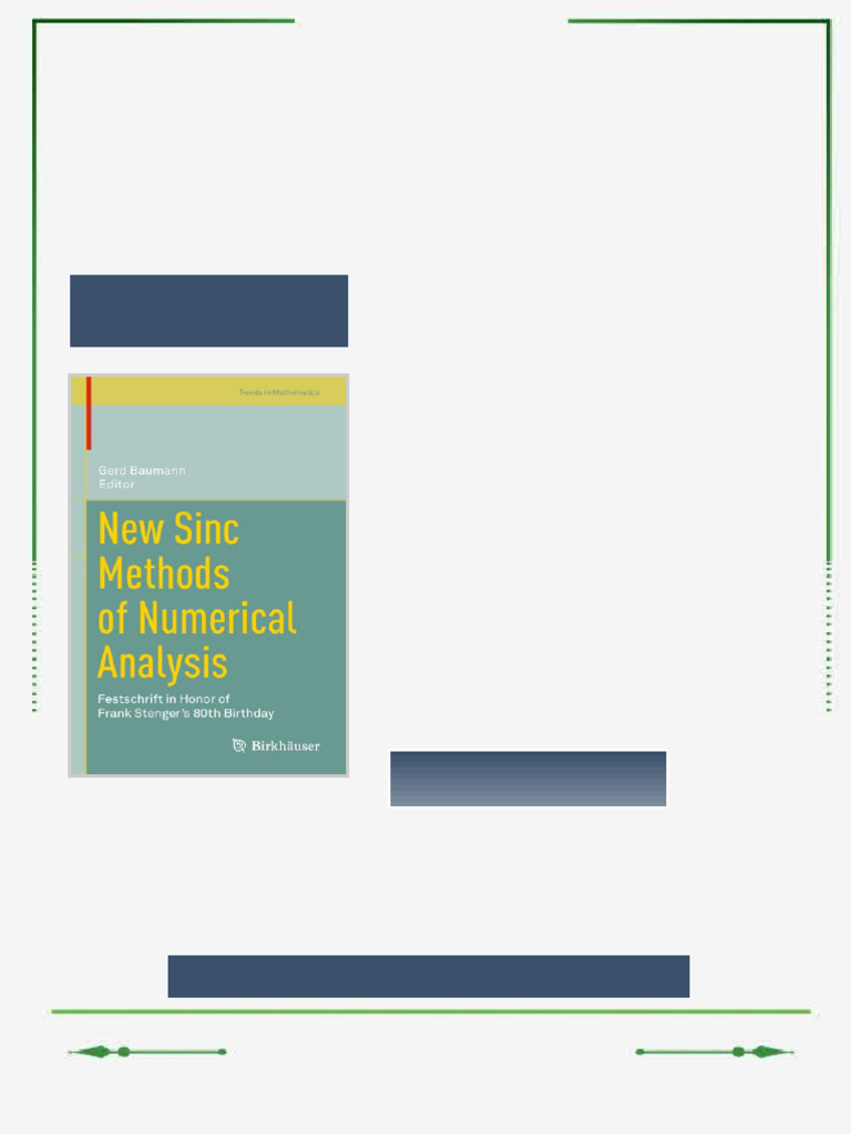 New Sinc Methods of Numerical Analysis Festschrift in Honor of Frank ...
