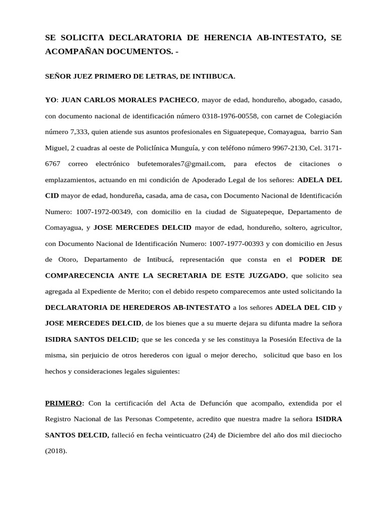 Se Solicita Declaratoria de Herencia La Esperanza | PDF | Honduras | Gobierno