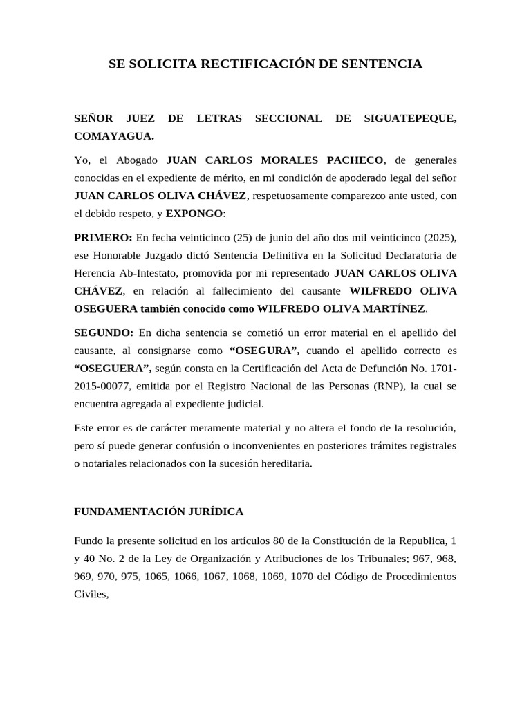Se Solicita Rectificación de Sentenci1 | PDF
