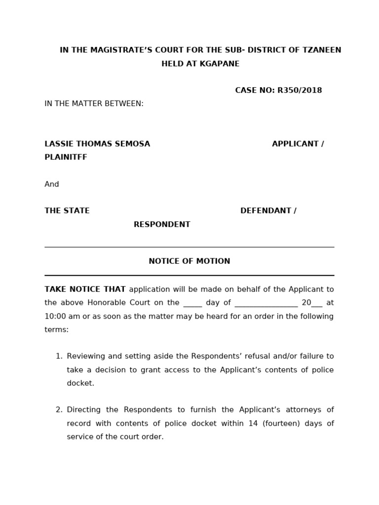 APPLICATION TO COMPEL RM MASEMOLA - Copy | PDF | Public Law | Common Law