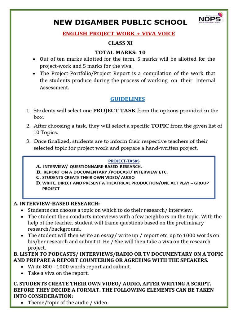 Xi Project Work - Topics & Guidelines. | PDF | Essays | Human Communication