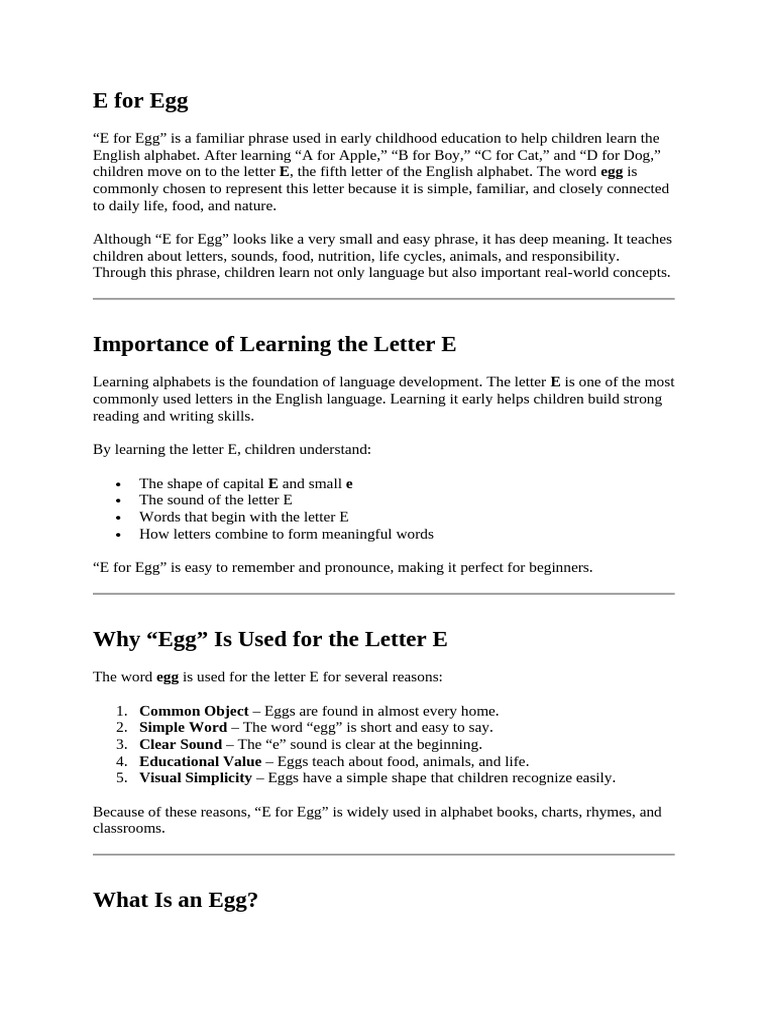 e for Egg | PDF | Egg | Foods