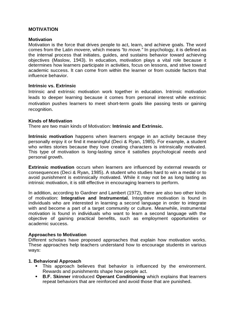 Narrative Report. Motivation (1) | PDF | Motivational | Motivation