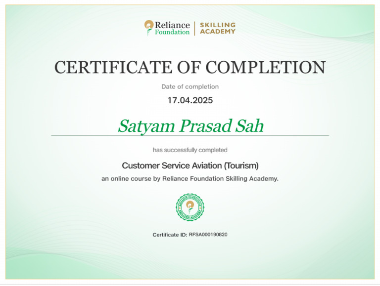 Aviation Course Certificate | PDF