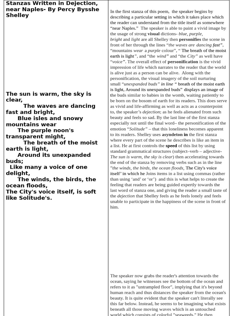 NOTE On Stanzas Written in Dejection | PDF | Oceans | Linguistics
