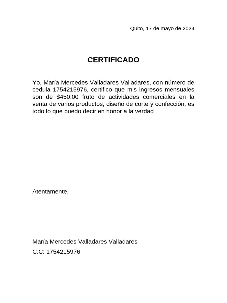 Certificado Maria Mercedes | PDF