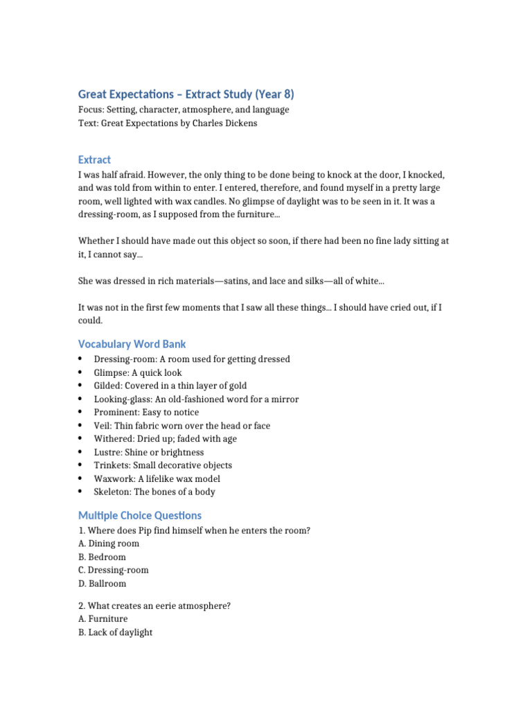 Great Expectations Y8 Worksheet | PDF
