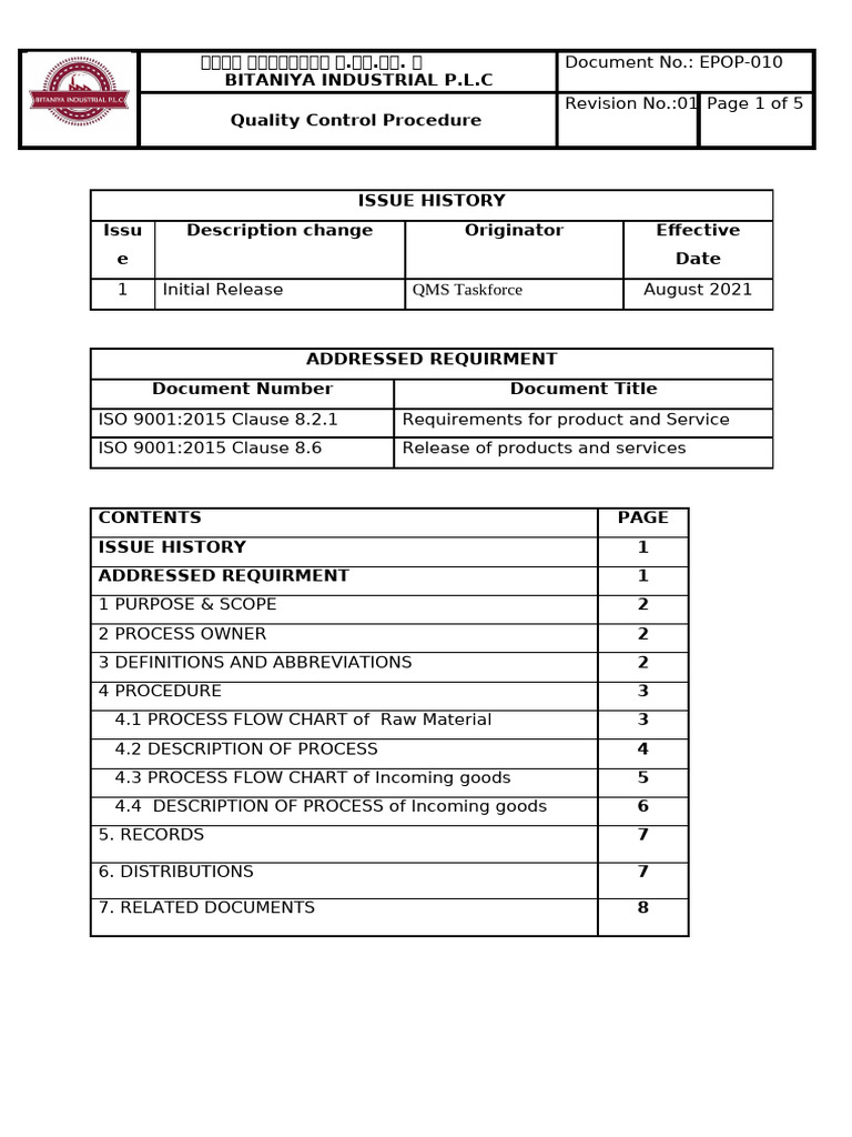 BIOP-010 Quality Control Procedure | PDF | Quality Assurance ...