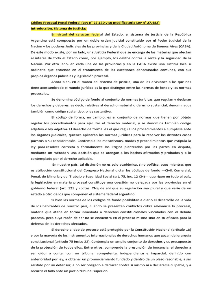 Código Procesal Penal Federal (Ley n° 27.150 y mod n° 27.482) (1) | PDF | Ley procesal | Fiscal
