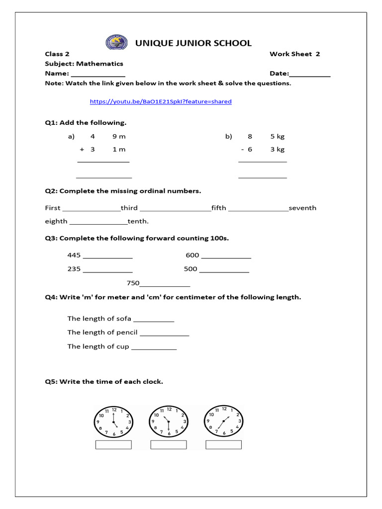 Class 2 Math (-) | PDF