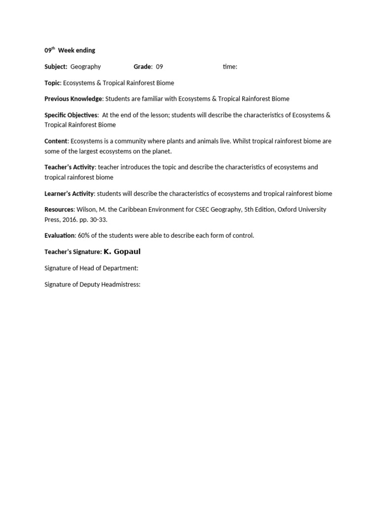 GR09 Wk 09 - Tropical Forest Biome | PDF