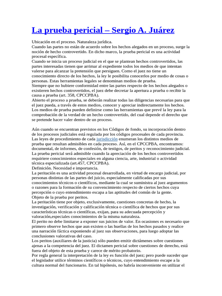 La prueba pericial – Sergio A. Juarez | PDF | Testigo experto | Testigo