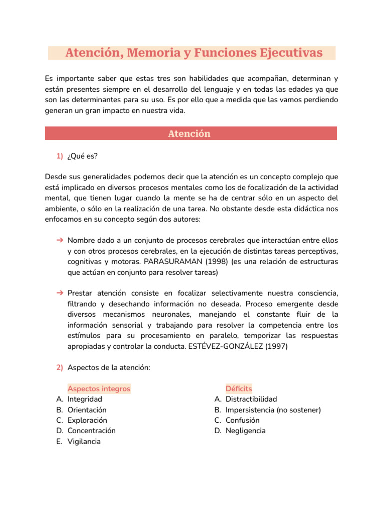 Atención, Memoria y Funciones Ejecutivas | PDF | Memoria | Atención