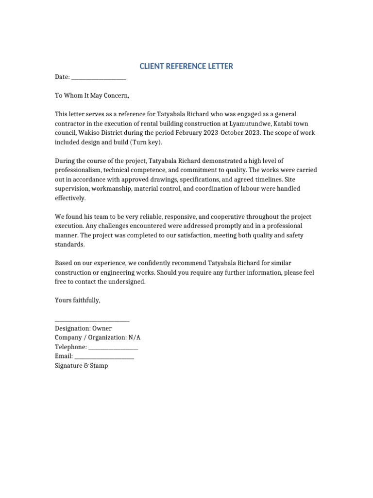 Client Reference Letter Template | PDF