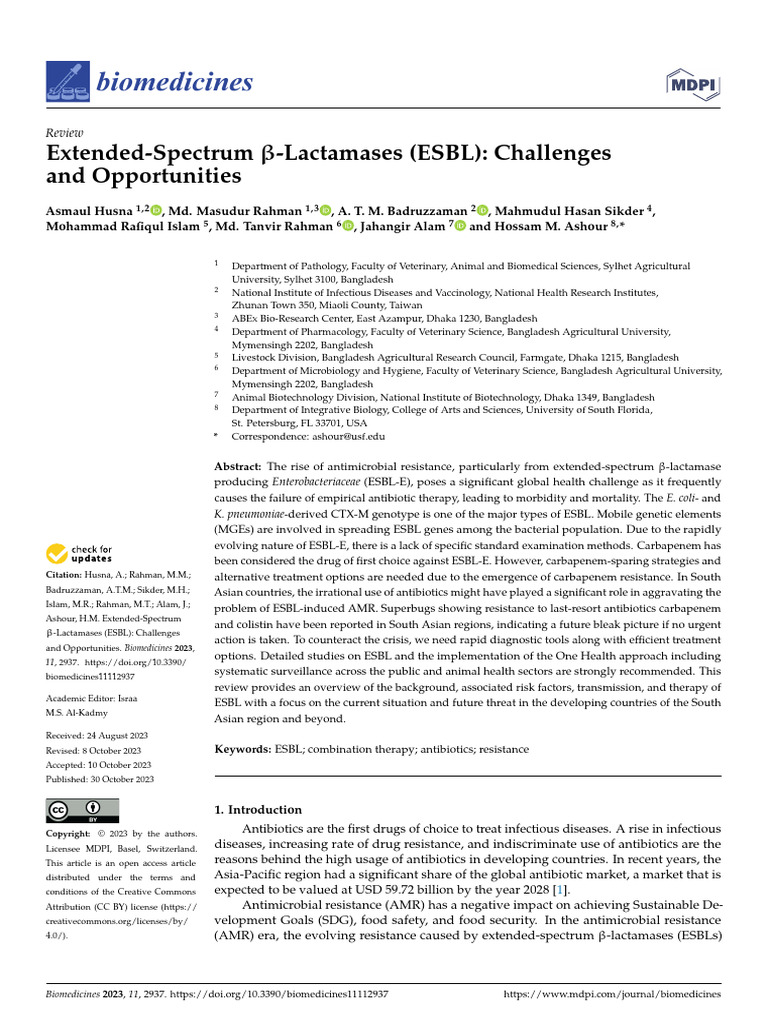 Extended-Spectrum Β-Lactamases (ESBL) Challenges | PDF | Beta Lactamase ...
