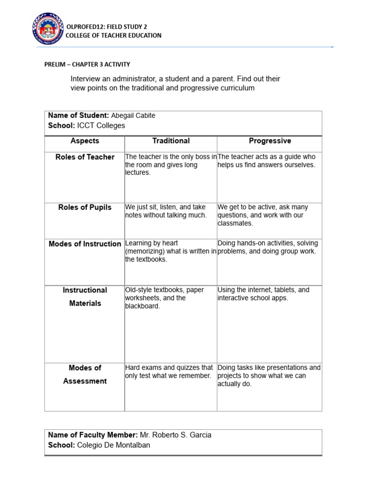 Prelim - Chapter 3 Activity | PDF | Teachers | Learning