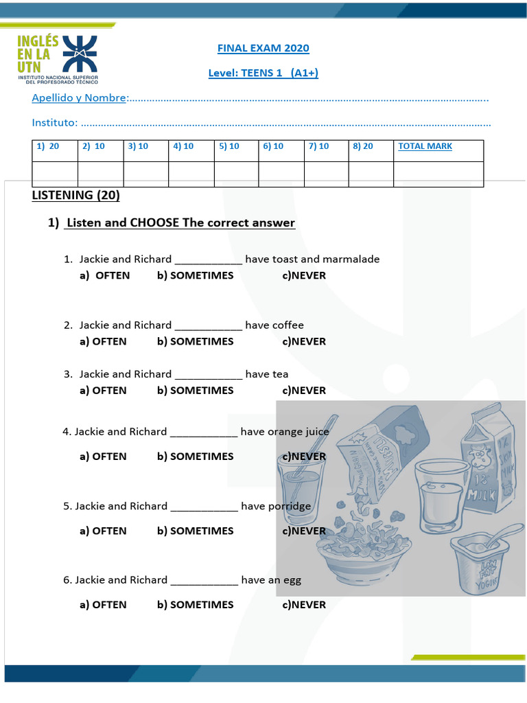 Teens 1 Final Exam 2020 Corrected v2 | PDF