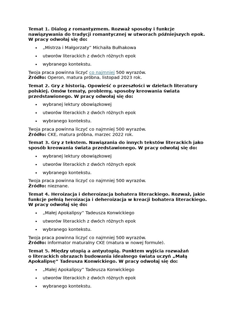 przykładowe tematy rozprawek | PDF