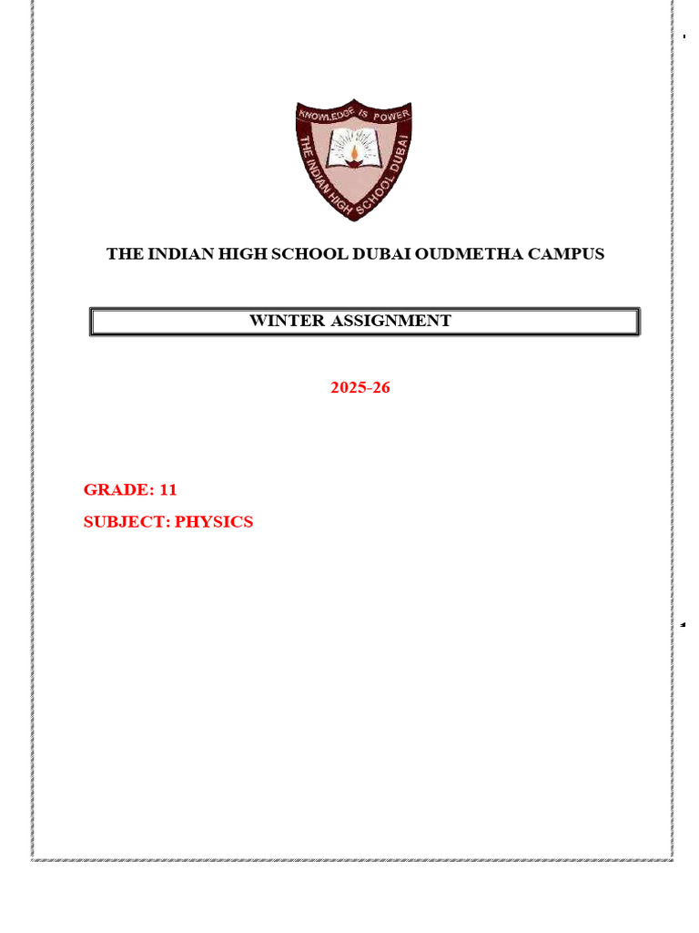 PHY Winter Assignment Gr11 2025-26 | PDF | Drop (Liquid) | Physics