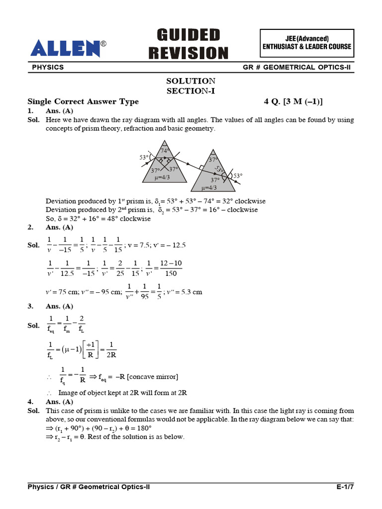GRP Geometrical Optics-II Solution | PDF | Applied And ...
