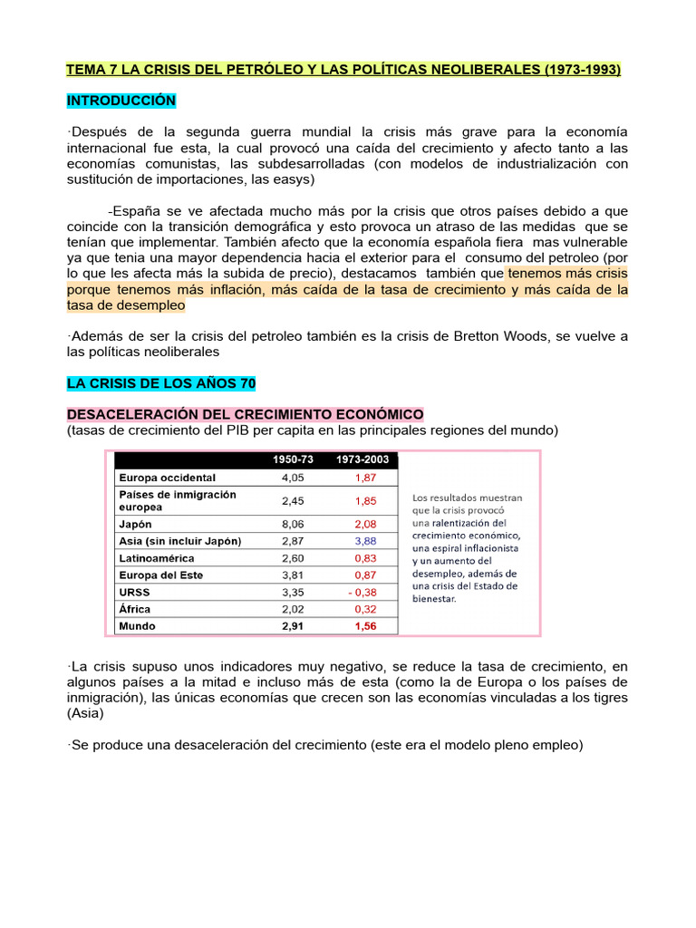 TEMA 7 HISTORIA | PDF | Inflación | Neoliberalismo