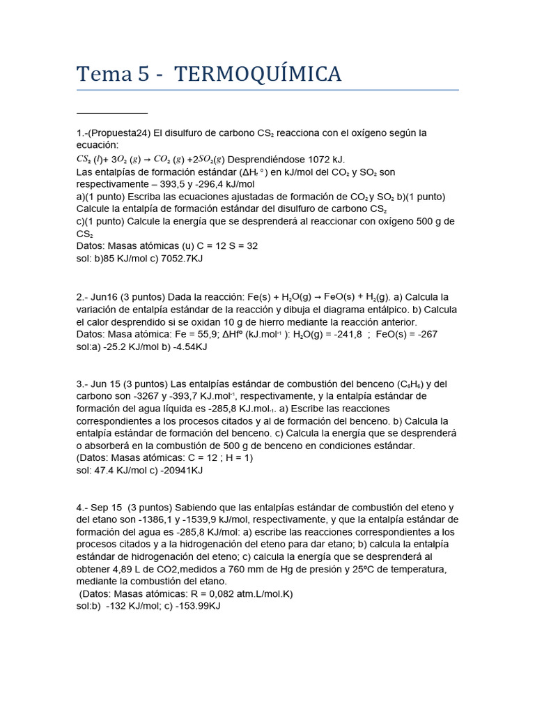 Tema 5 EVAU TermoQuímica (1) | PDF | Combustión | Entalpía