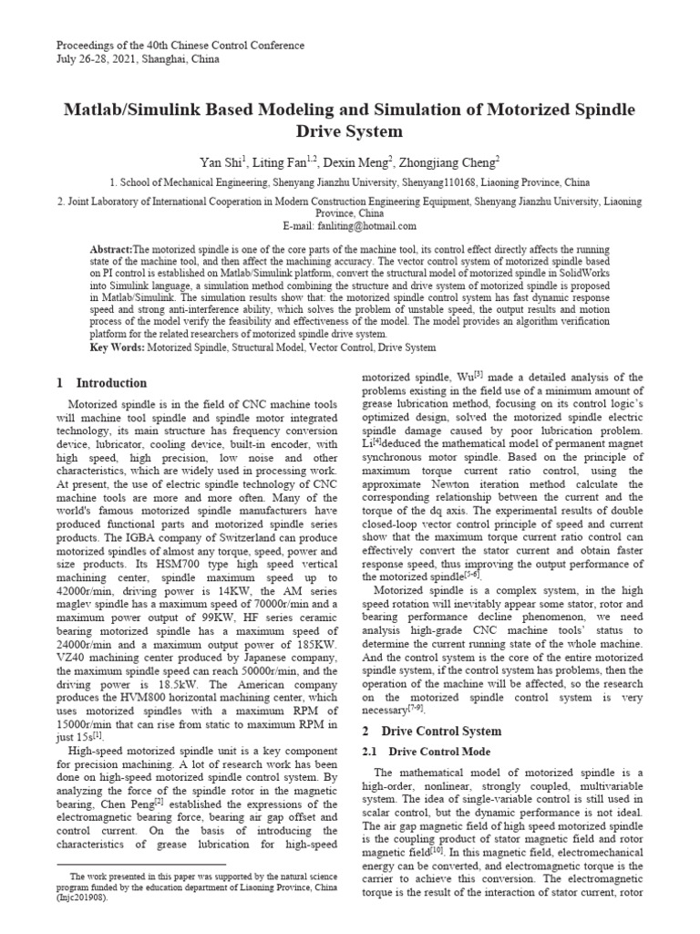 Matlab Simulink Based Modeling and Simulation of Motorized Spindle ...