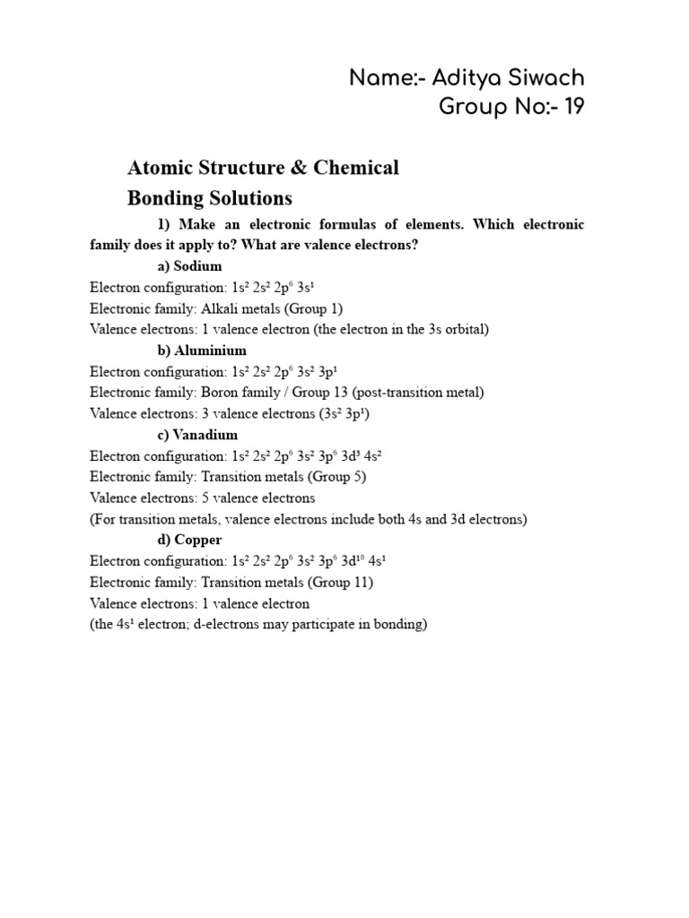 Atomic Structure Task | PDF | Electron Configuration | Chemical Bond