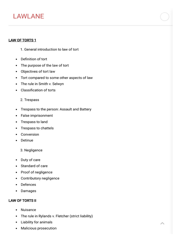 LAW OF TORTS – Lawlane | PDF | Tort | Damages