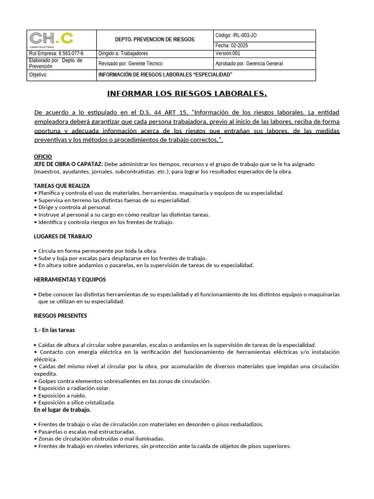 4) IRL JEFE DE OBRA | PDF