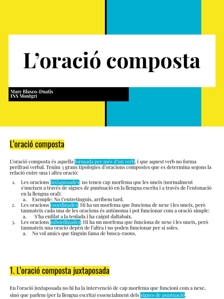 l'Oració Coordinada i Juxtaposada | PDF
