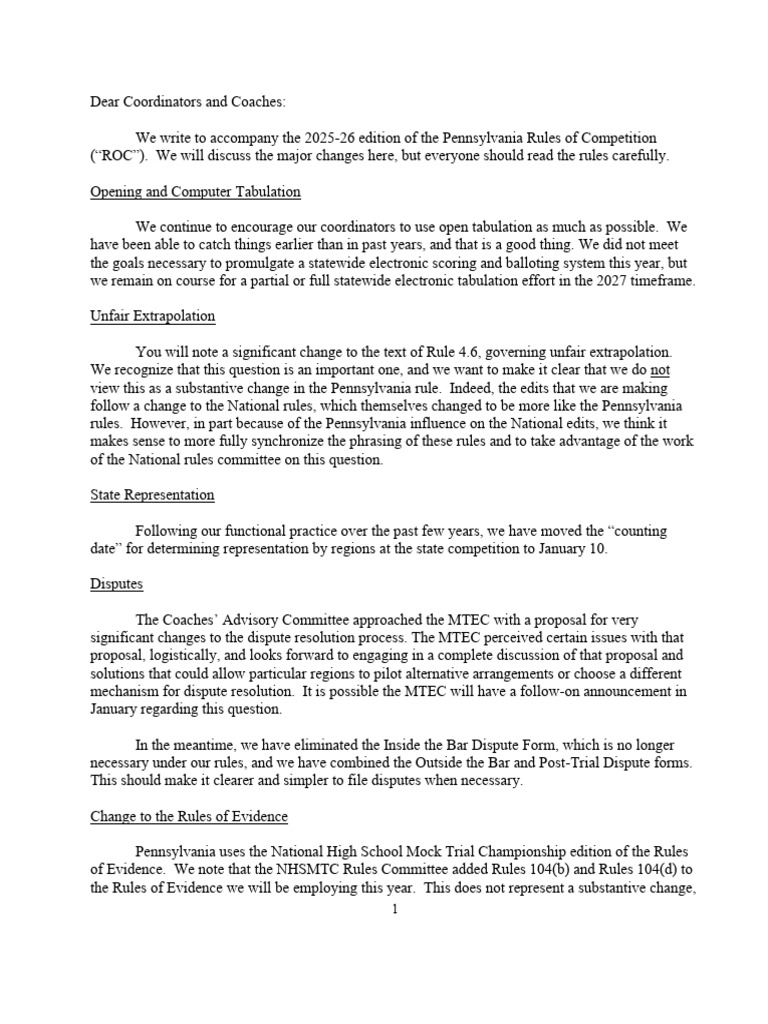 2025-26 Rules - 11-21-2025 | PDF | Trials | Witness