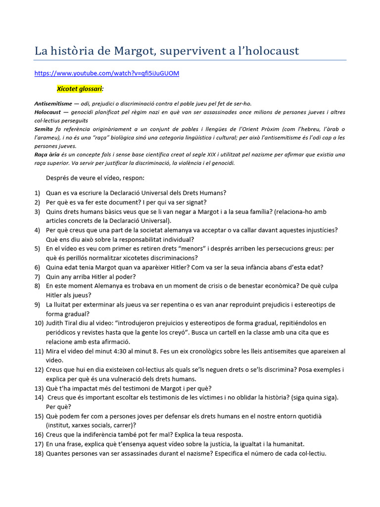 La història de Margot qüestions (1) | PDF