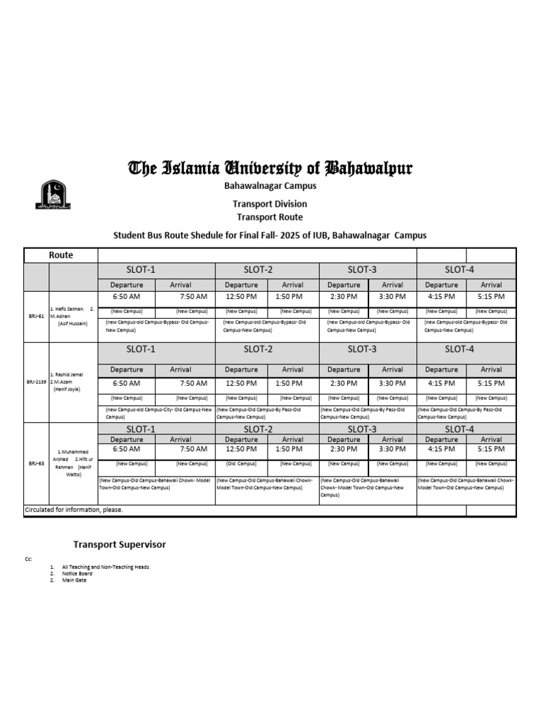 BUS Time Table-Final's Fall-2025 12-01-2026 | PDF