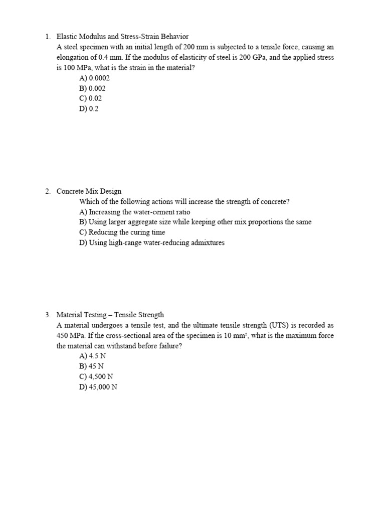 Materials Science Questions | PDF | Strength Of Materials | Ultimate ...
