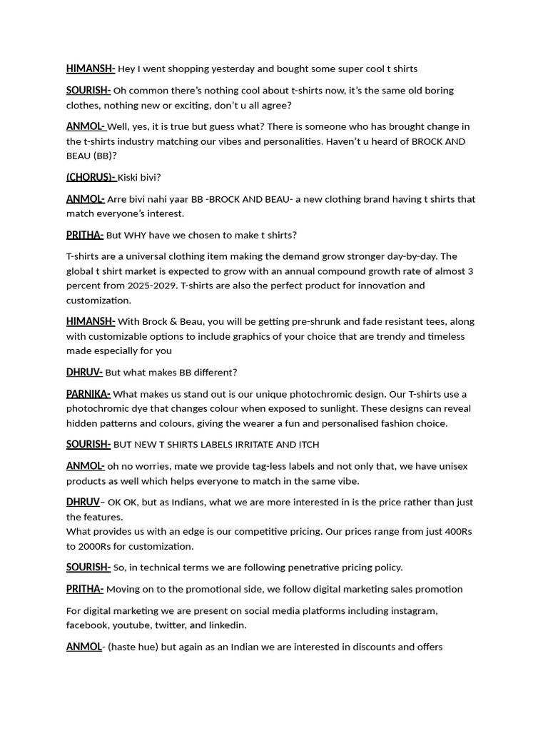 BB script (2) | PDF | T Shirt | Business Process