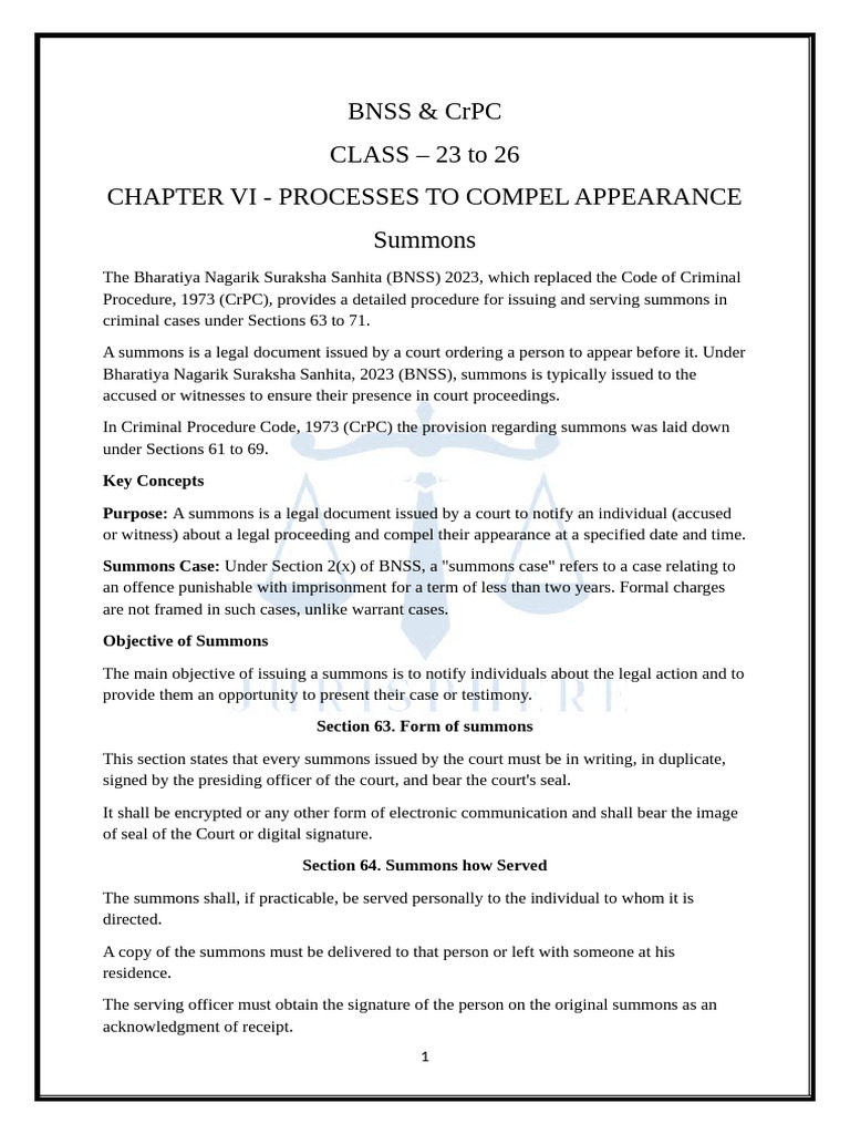 Bnss & CRPC Class 23 To 26 | PDF | Summons | Separation Of Powers