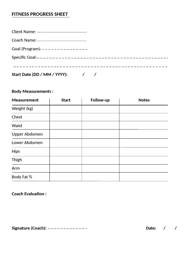 Fitness Progress Sheet | PDF