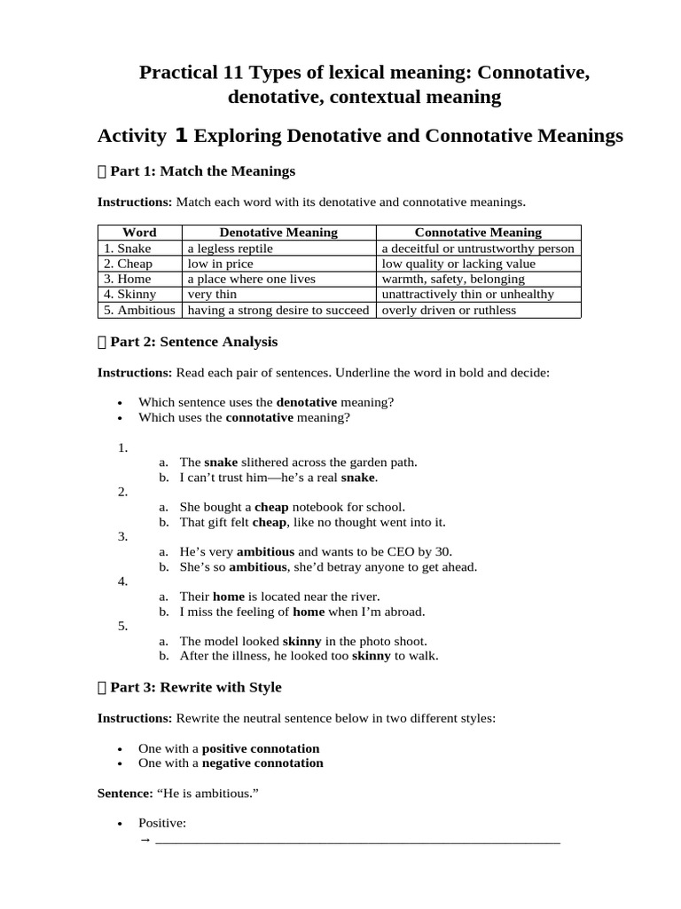 Practical #11 Types of Lexical Meaning | PDF | Social Psychology ...