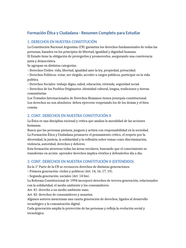 Formacion Etica y Ciudadana Resumen Completo | PDF | Separación de ...