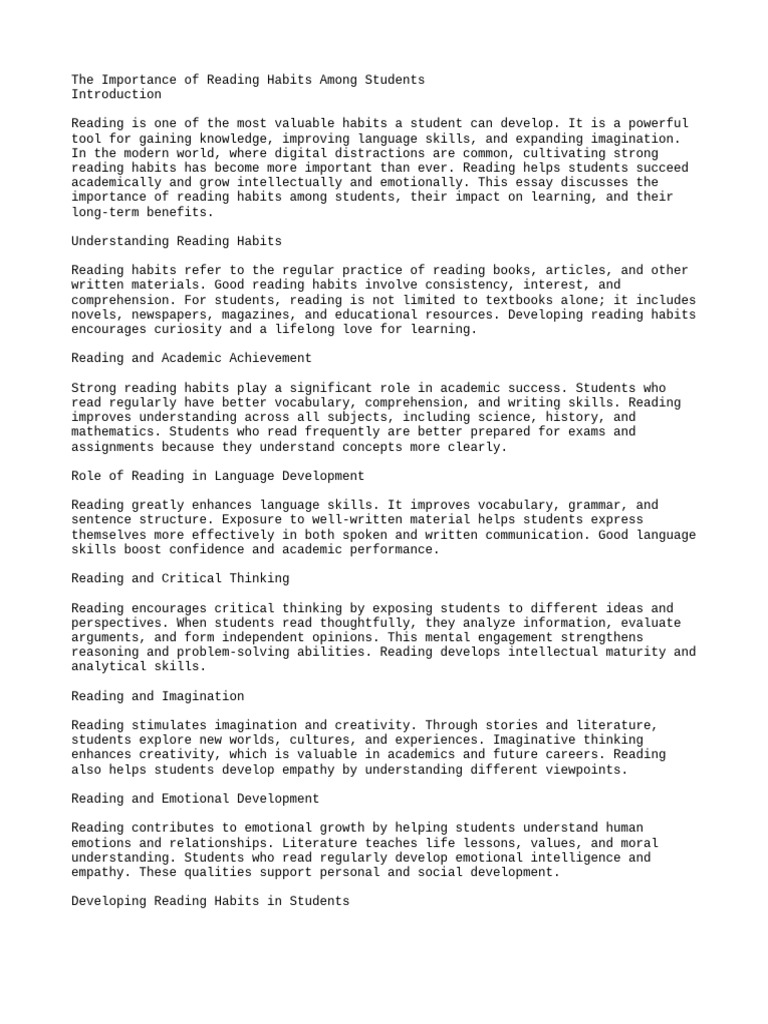 The Importance of Reading Habits Am | PDF | Critical Thinking | Reading ...