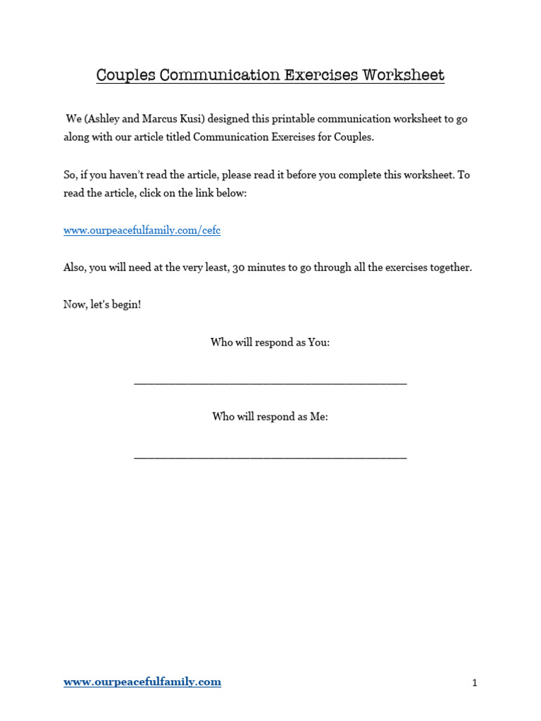 Couples Communication Exercises Worksheet | PDF