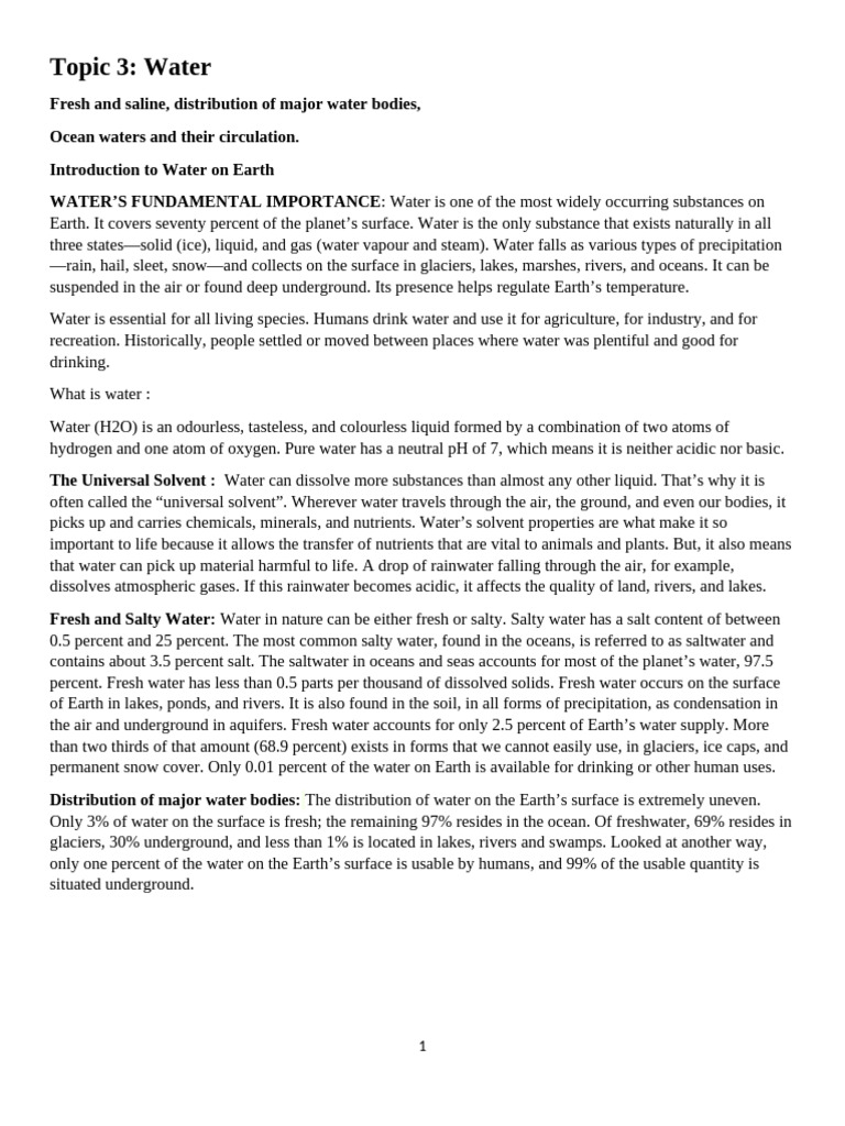 GEO - Grade 7 - Worksheet (Topic 3 & 4) - 2025-26 | PDF | Water | Fresh ...
