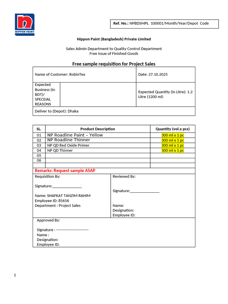 Sample Requisition RobinTex 2 | PDF