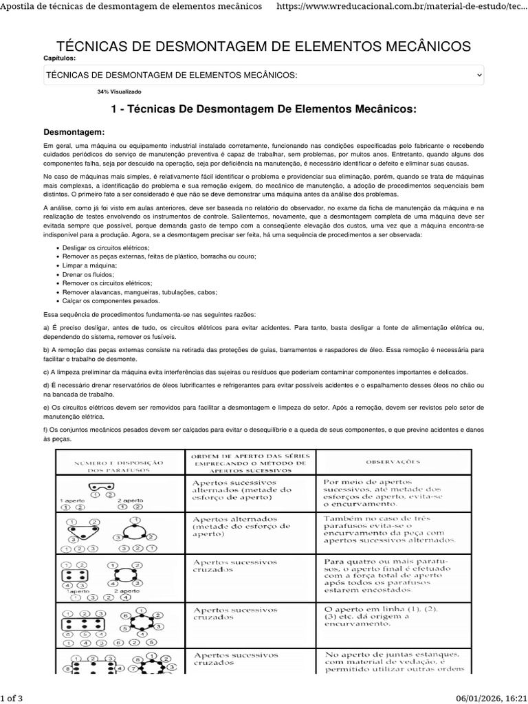 Apostila de Técnicas de Desmontagem de Elementos Mecânicos 01 | PDF ...