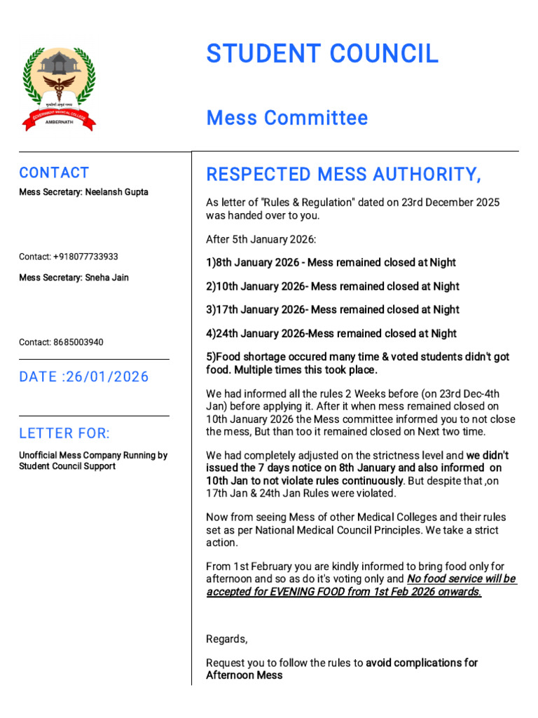 26thjan Mess | PDF