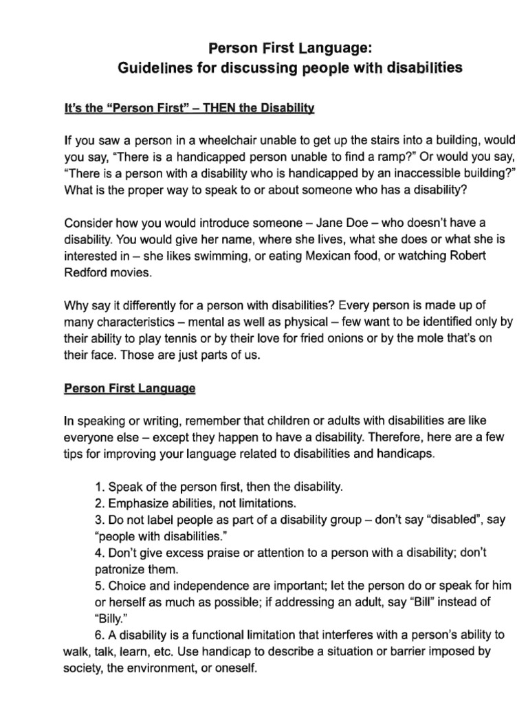 Person First Language Handout | PDF