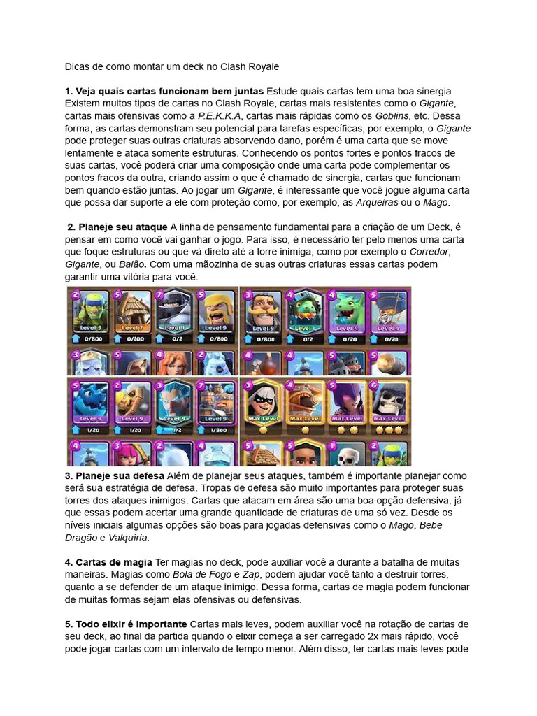 Dicas de como montar um deck no Clash Royale.docx | PDF