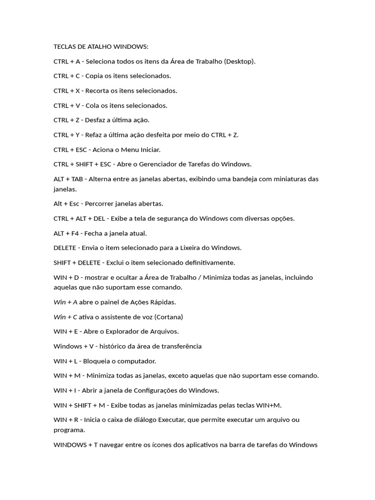 Teclas de Atalho Windows | PDF