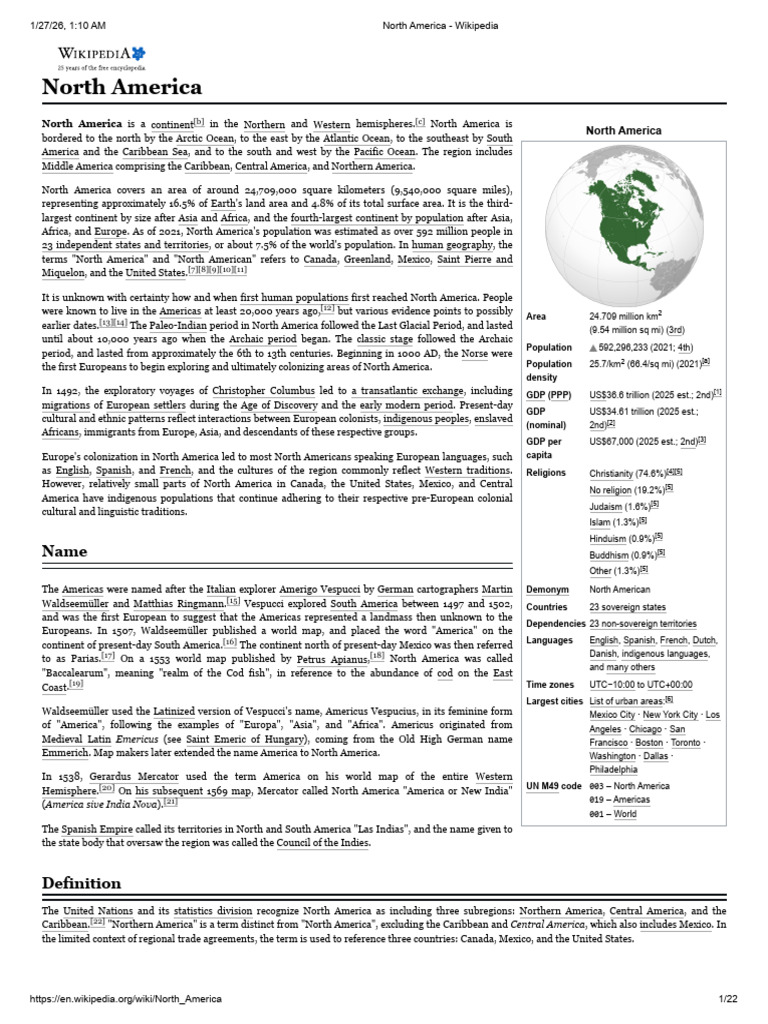 North America - Wikipedia | PDF | North America | European Colonization ...